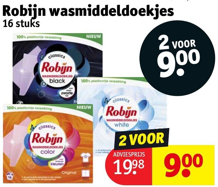 Robijn wasmiddeldoekjes 16 stuks aanbieding bij Kruidvat