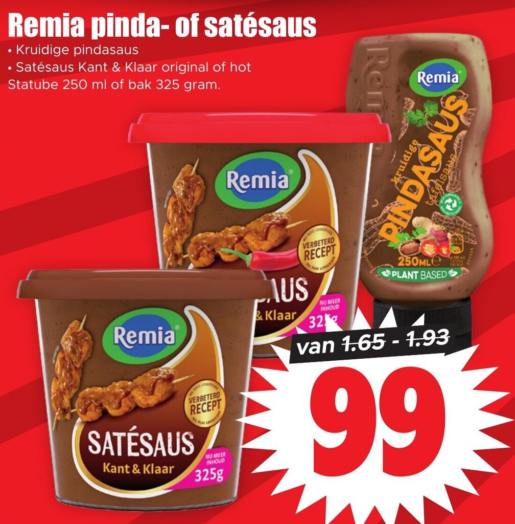 Remia pinda- of satésaus aanbieding bij Dirk