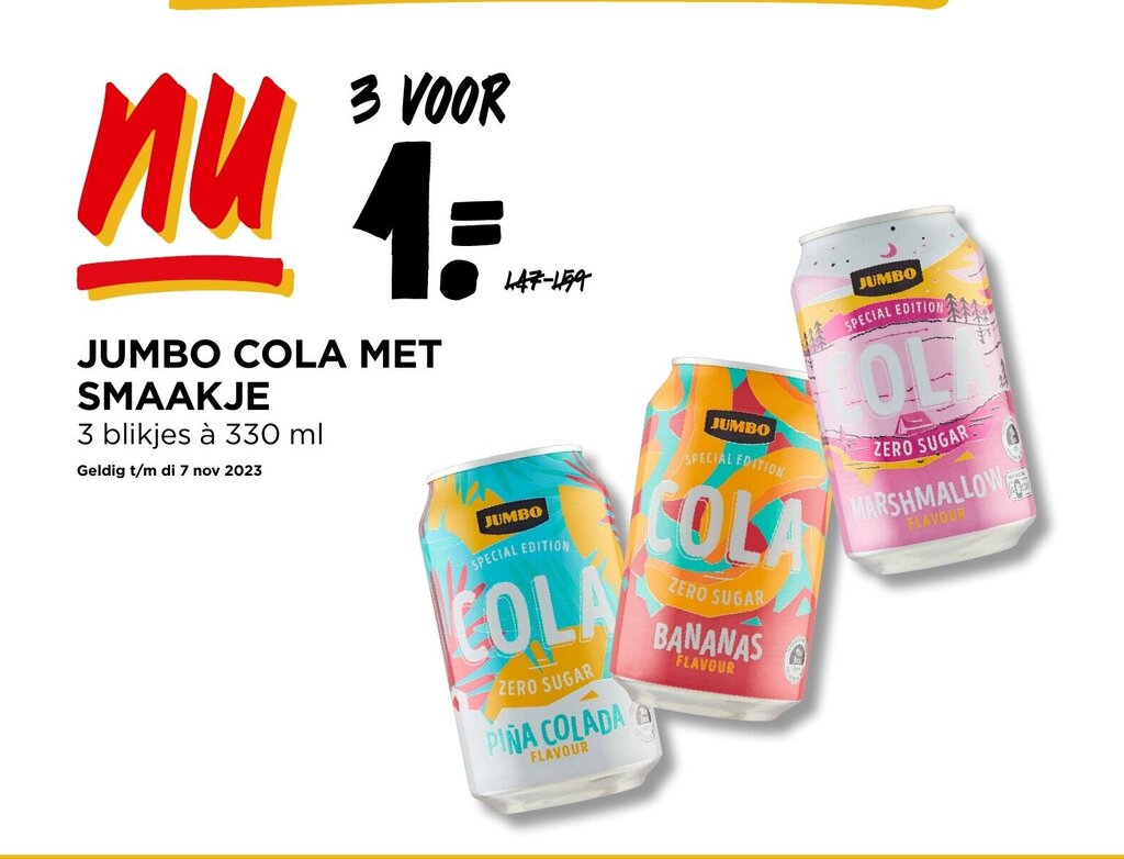 JUMBO COLA MET SMAAKJE 3 blikjes à 330 ml aanbieding bij Jumbo