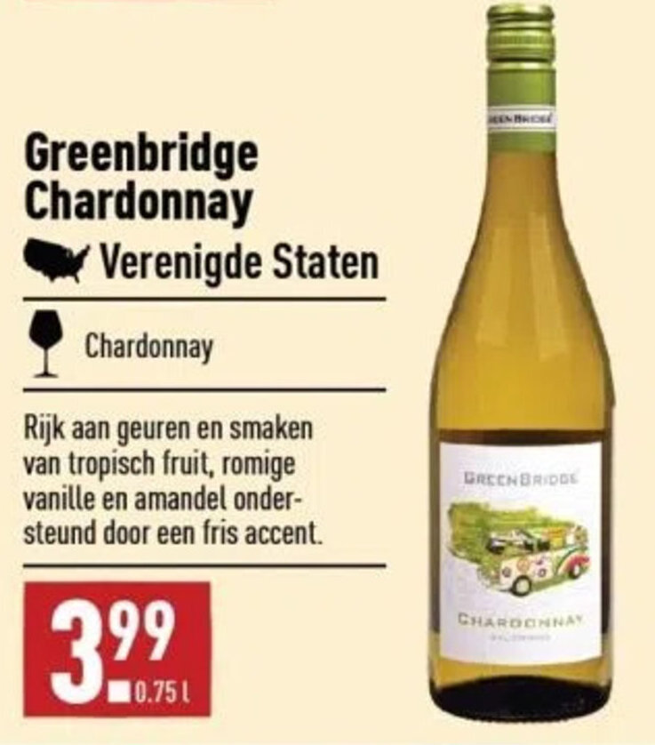 Greenbridge Chardonnay 0.75 liter aanbieding bij ALDI