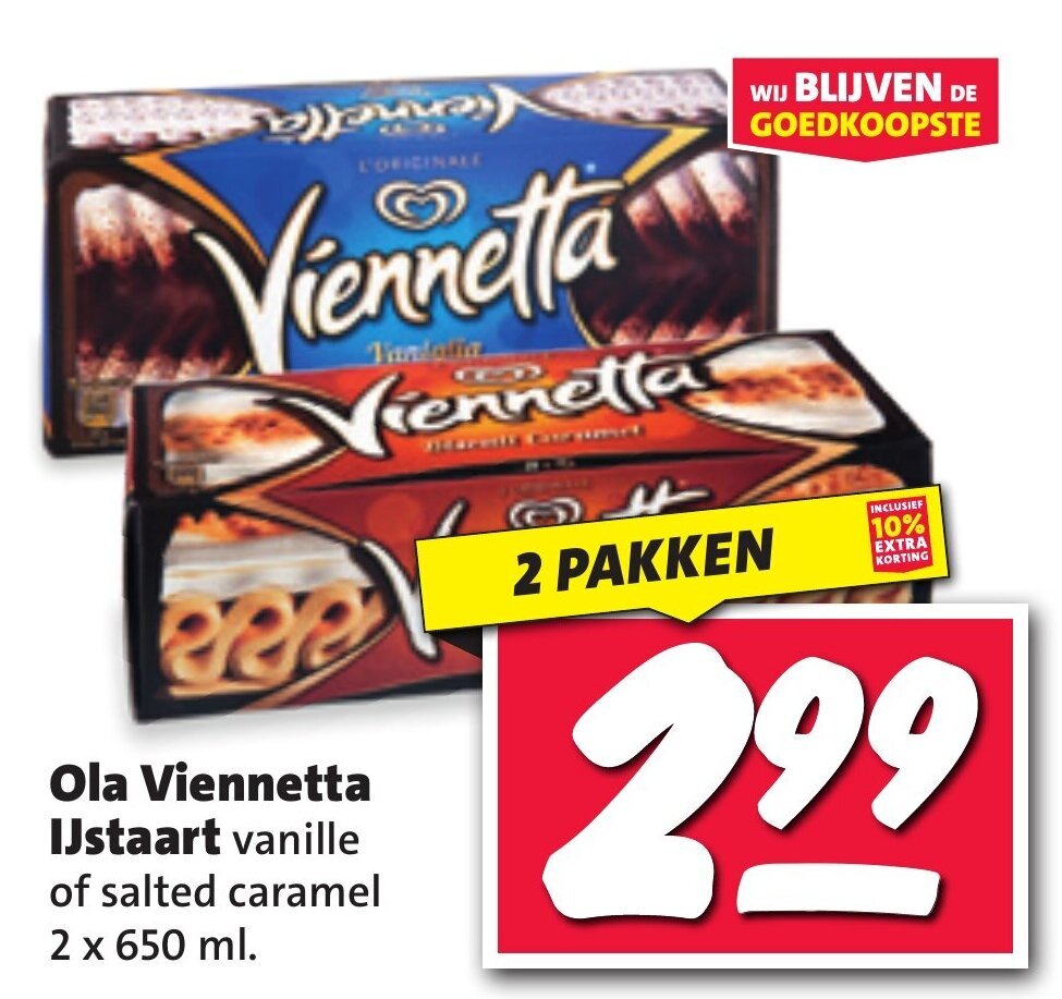 Ola Viennetta IJstaart vanille of salted caramel 2 x 650 ml. aanbieding ...