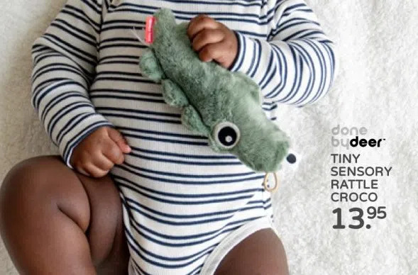 Done budeer tiny sensory rattle croco aanbieding bij Prenatal