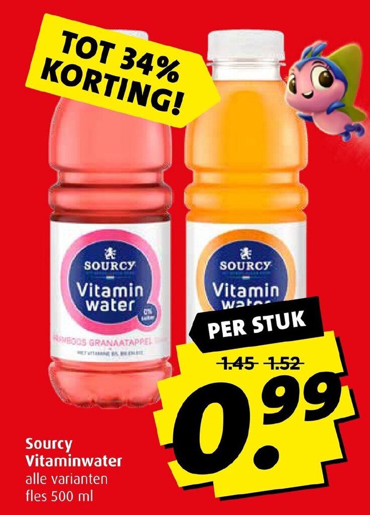 Sourcy Vitaminwater alle varianten fles 500 ml aanbieding bij Boni