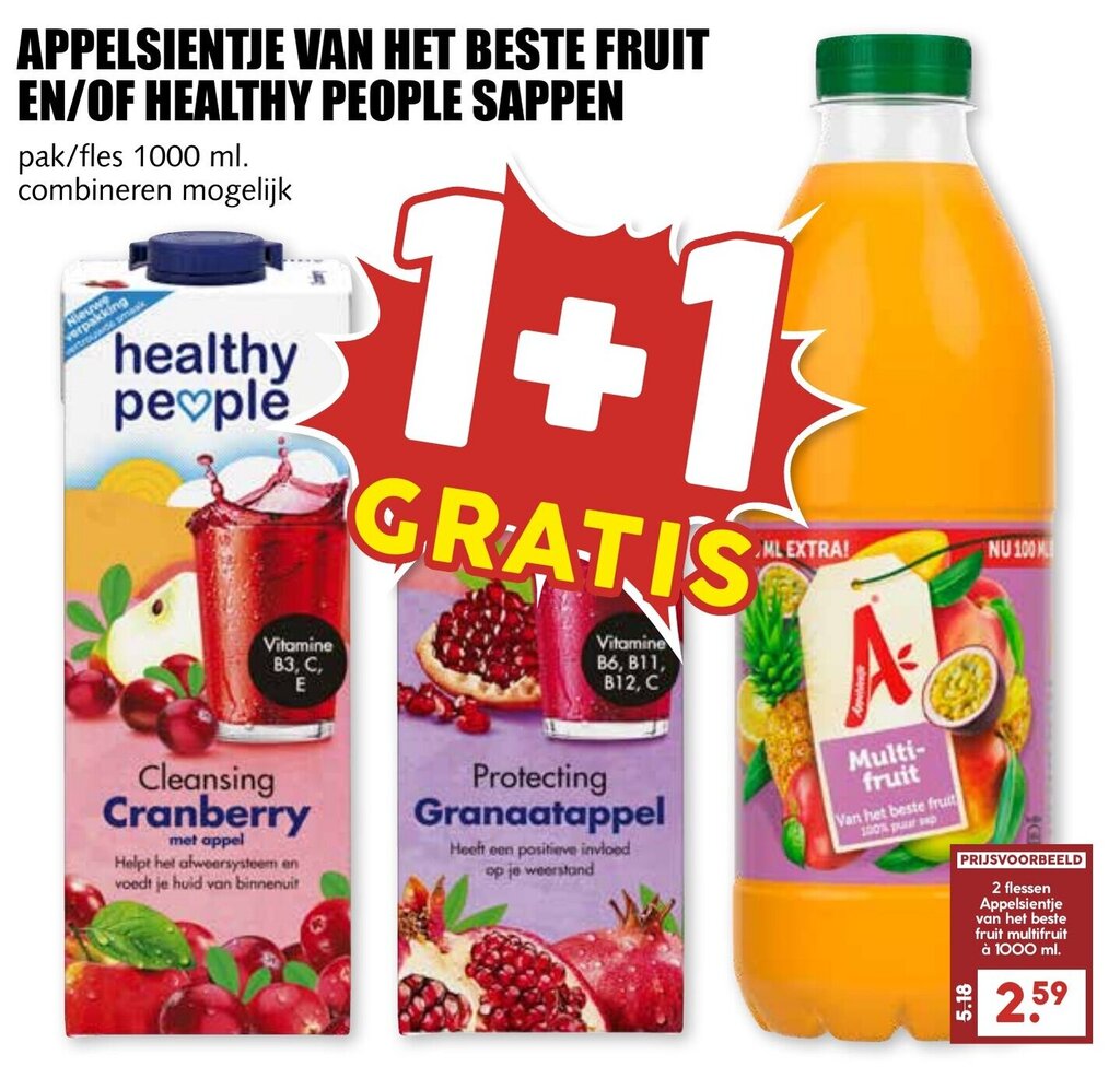 APPELSIENTJE VAN HET BESTE FRUIT EN/OF HEALTHY PEOPLE SAPPEN 1000mL 1+1 ...