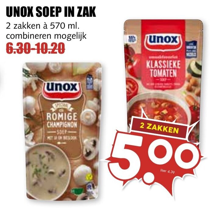 UNOX SOEP IN ZAK aanbieding bij De Boerenschuur