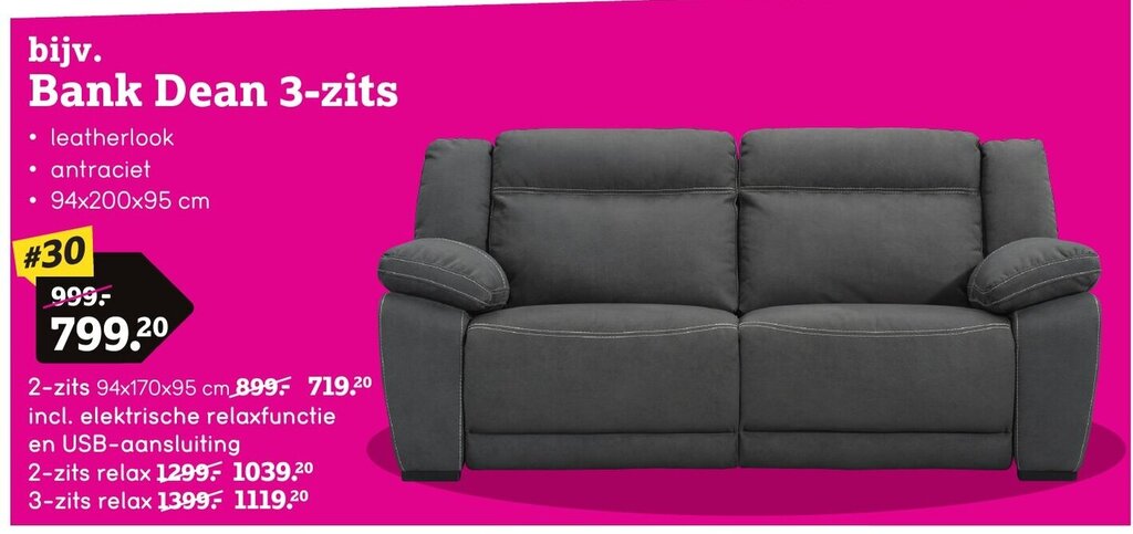Bank Dean 3-zits aanbieding bij Leen Bakker