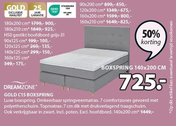Dreamzone gold c15 boxspring aanbieding bij Jysk