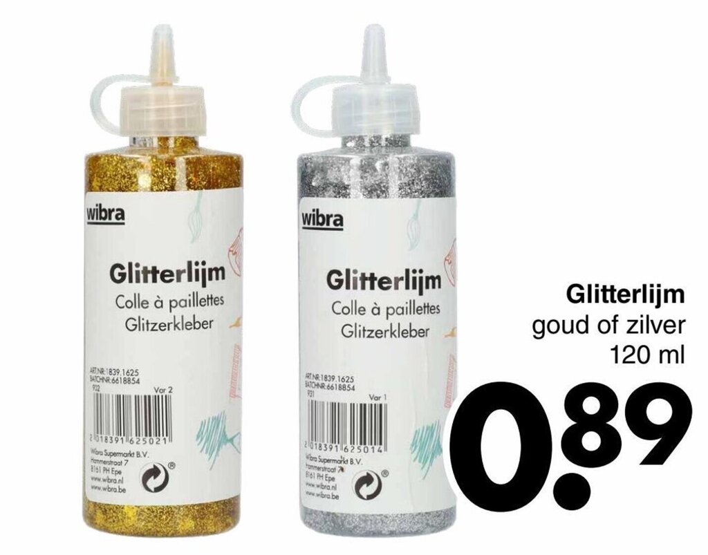 Glitterlijm goud of zilver 120 ml aanbieding bij Wibra