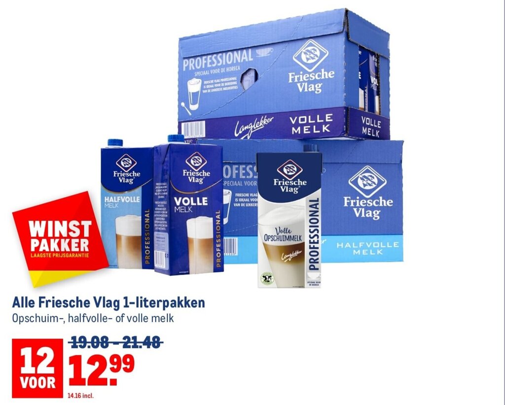 Alle Friesche Vlag 1-literpakken aanbieding bij Makro