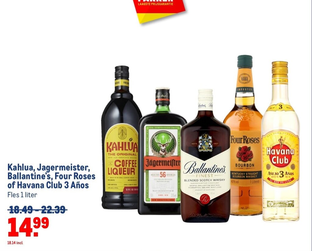 Kahlua, Jagermeister, Ballantine's, Four Roses of Havana Club 3 Años ...