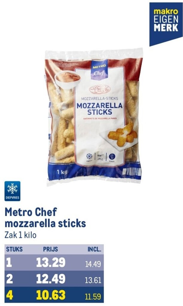 Metro Chef mozzarella sticks aanbieding bij Makro