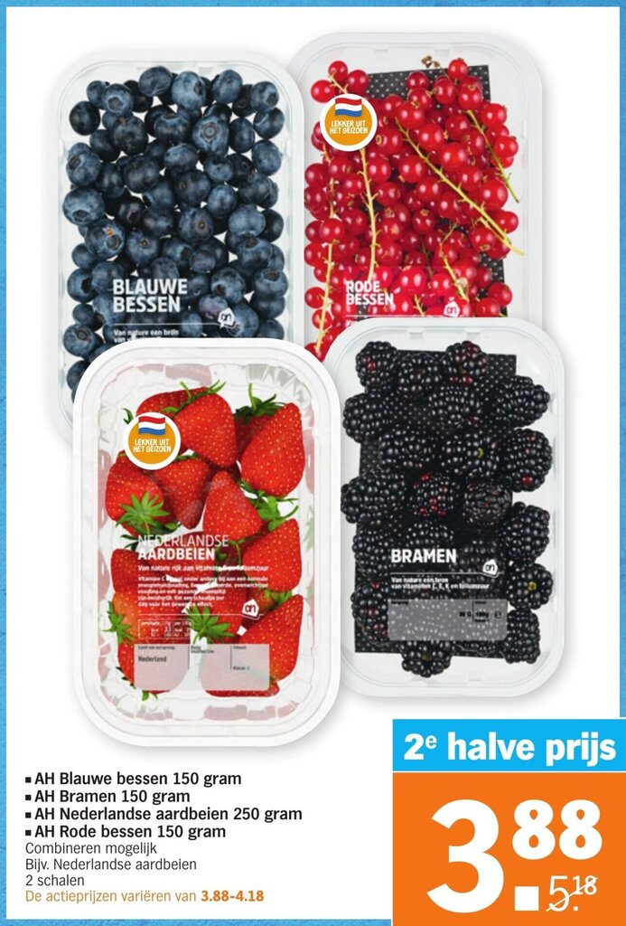 AH Blauwe bessen 150g, Bramen 150g, Nederlandse aardbelen 250g, Rode ...