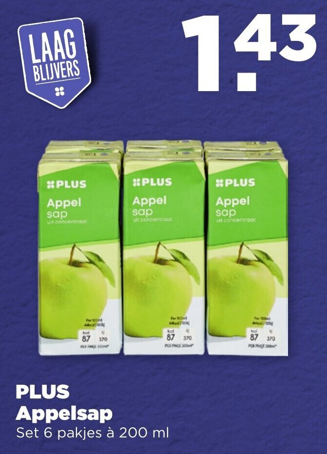 Appelsap 200 ml 6 pakjes aanbieding bij PLUS