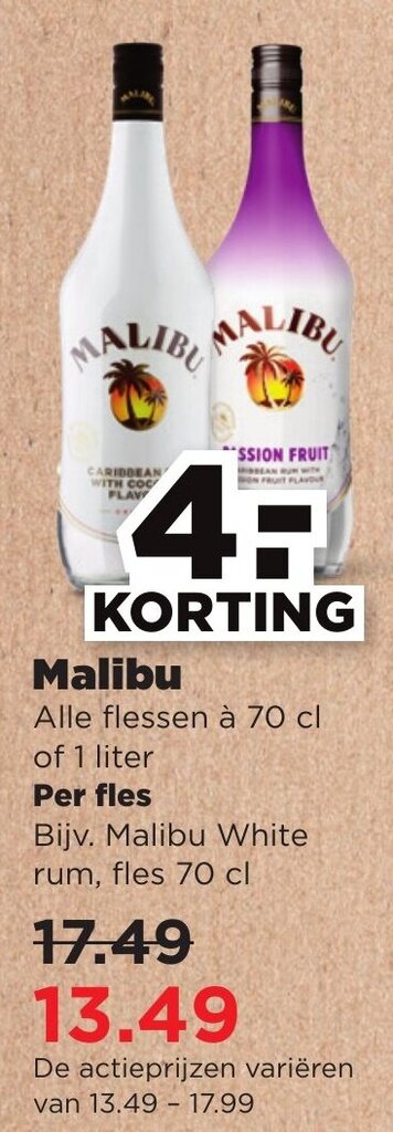 Malibu 70 cl 1 liter aanbieding bij PLUS