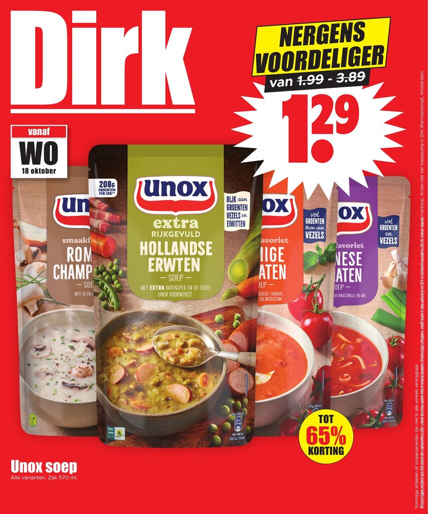 Unox soep Alle varianten. Zak 570 ml. aanbieding bij Dirk