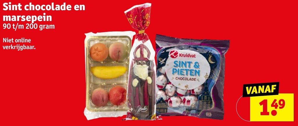 Sint chocolade en marsepein 90 t/m 200 gram aanbieding bij Kruidvat