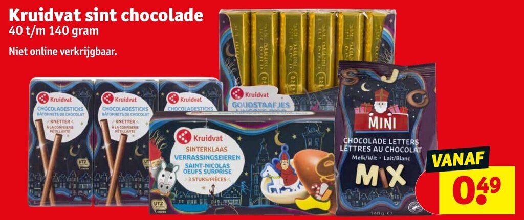 Kruidvat sint chocolade 40 t/m 140 gram aanbieding bij Kruidvat