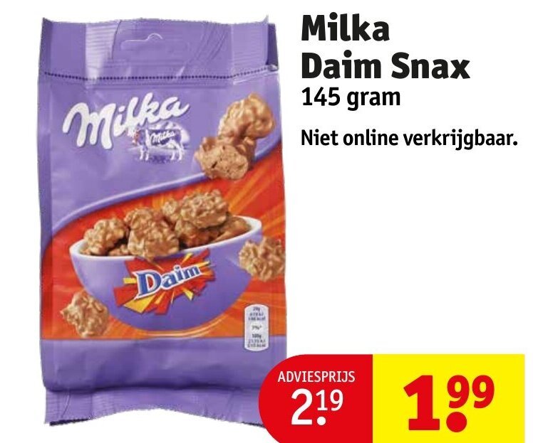 Milka Daim Snax 145 gram aanbieding bij Kruidvat