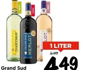 Grand sud merlot, rose of chardonnay aanbieding bij Vomar Voordeelmarkt
