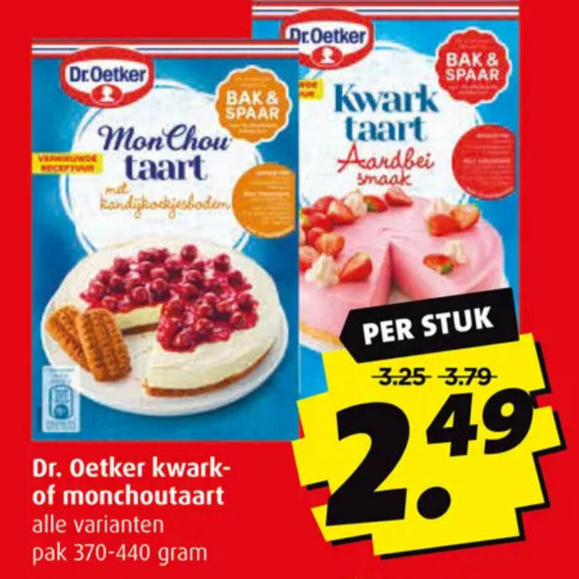 Dr. Oetker kwark-of monchoutaart alle varianten pak 370-440 gram ...