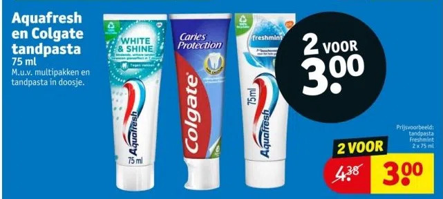 Aquafresh en colgate tandpasta 75 ml aanbieding bij Kruidvat