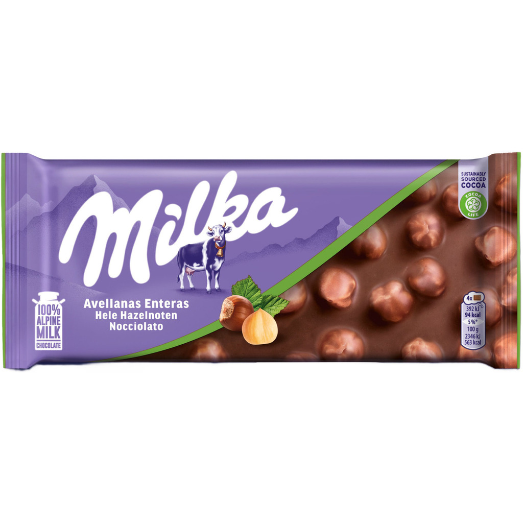 Milka chocoladereep hele hazelnoot aanbieding bij Dekamarkt