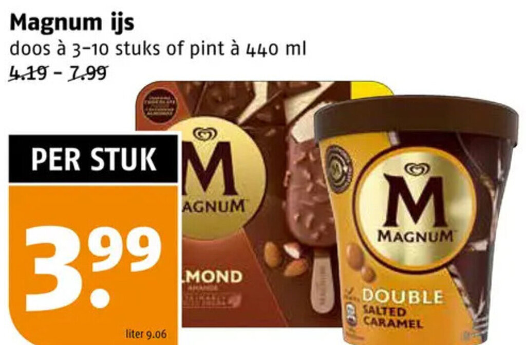 Magnum ijs 440ml aanbieding bij Poiesz