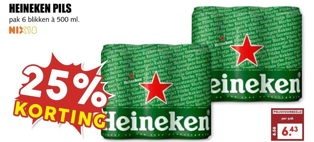 HEINEKEN PILS pak 6 blikken à 500 ml. aanbieding bij De Boerenschuur