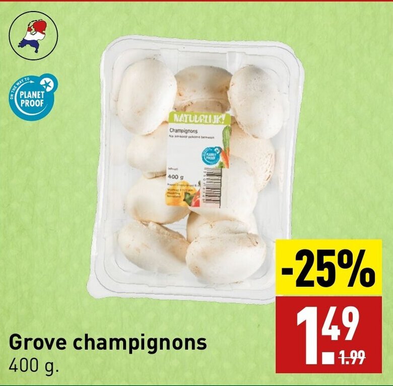 Grove champignons 400 g. aanbieding bij ALDI