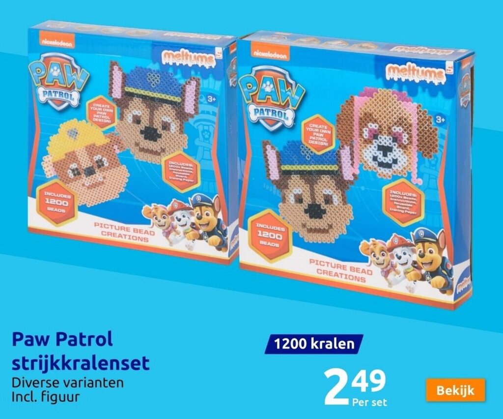 Paw Patrol strijkkralenset 1200 kralen aanbieding bij Action