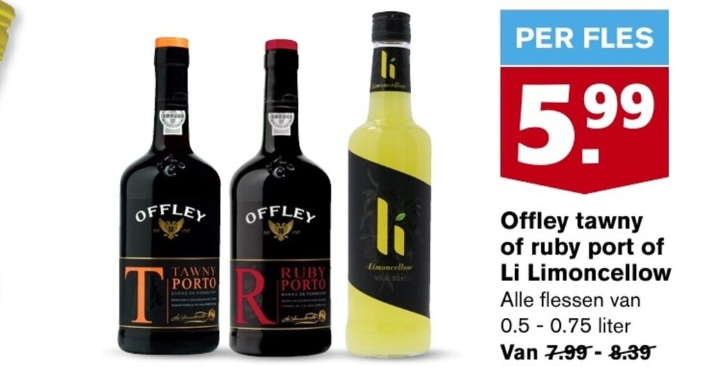 Offley tawny of ruby port of Li Limoncellow aanbieding bij Hoogvliet