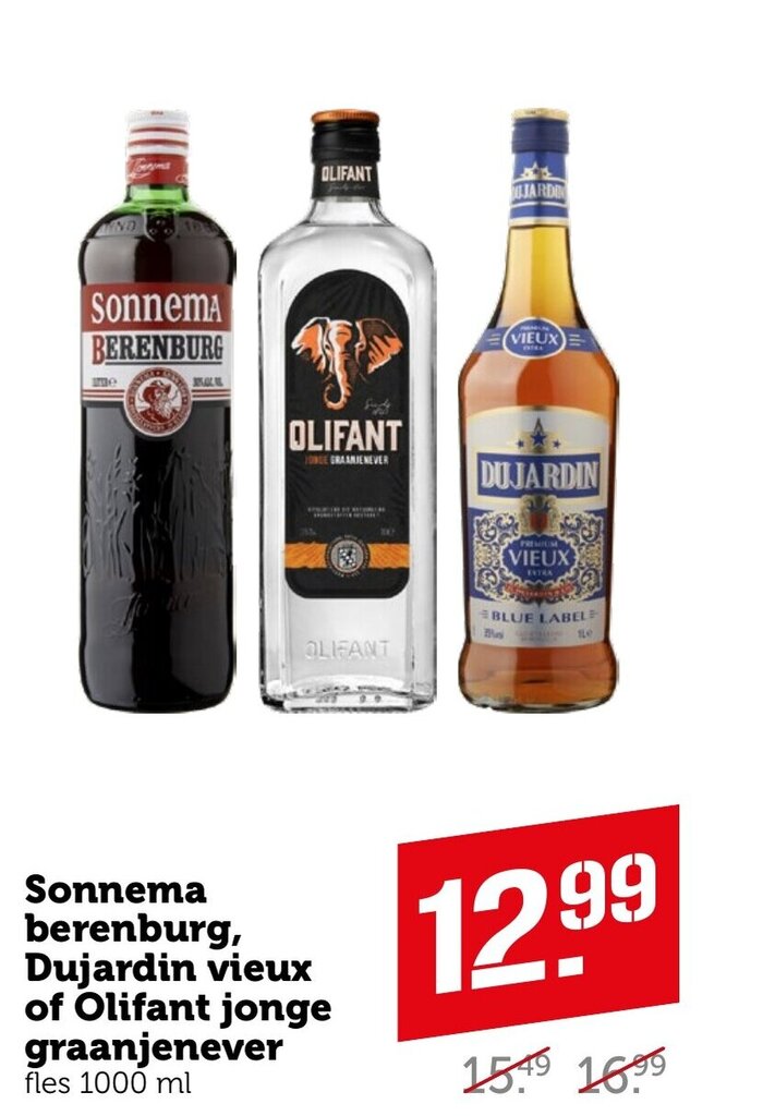 Sonnema berenburg, Dujardin vieux of Olifant jonge graanjenever fles ...