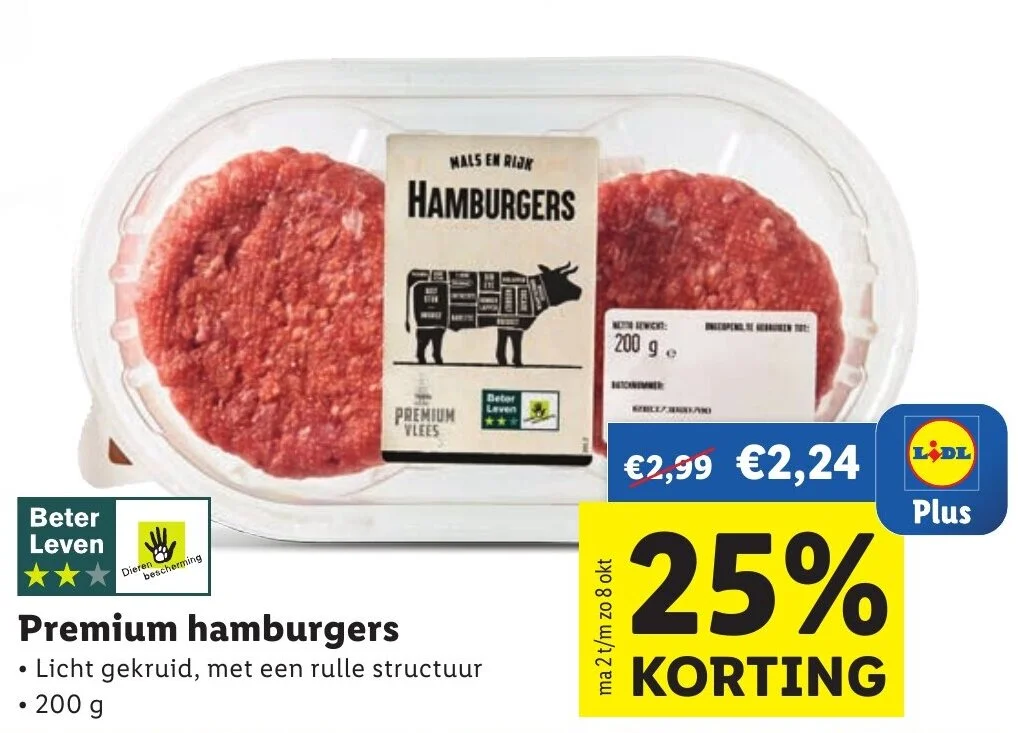 Premium hamburgers 200g aanbieding bij Lidl