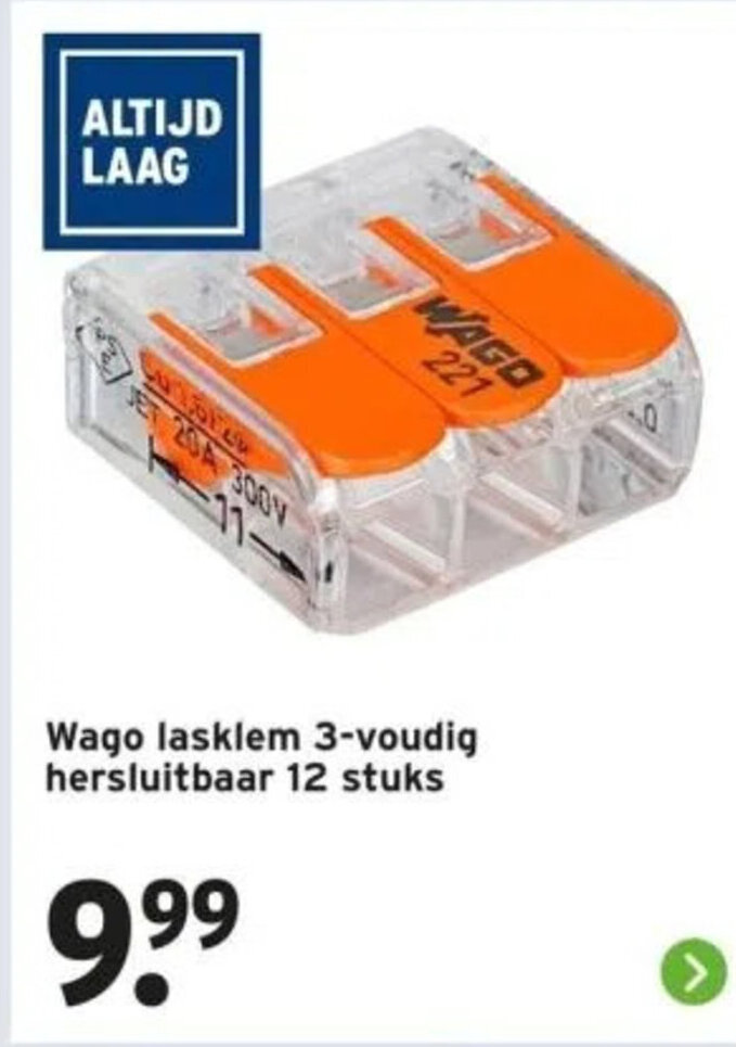 Wago lasklem 3-voudig hersluitbaar 12 stuks aanbieding bij GAMMA