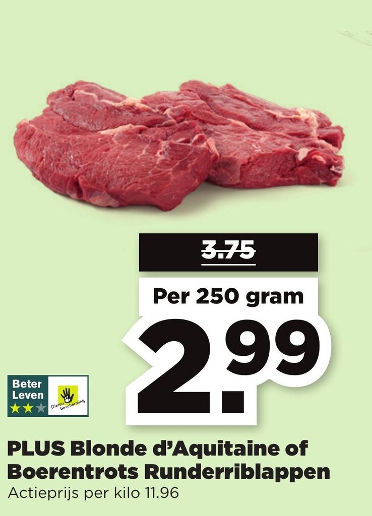 PLUS Blonde d'Aquitaine of Boerentrots Runderriblappen 250g aanbieding ...