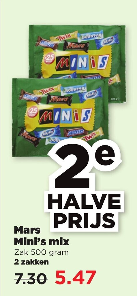 Mars Mini's mix Zak 500 gram 2 zakken aanbieding bij PLUS