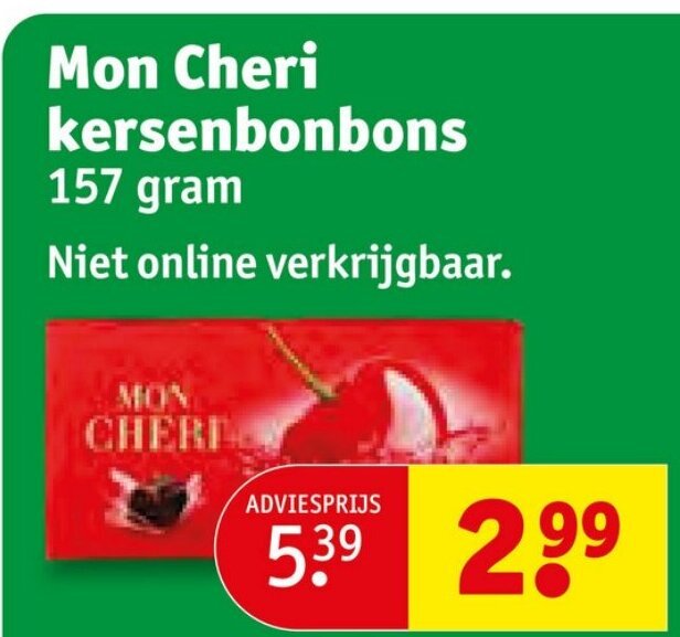 Mon Cheri kersenbonbons 157 gram aanbieding bij Kruidvat