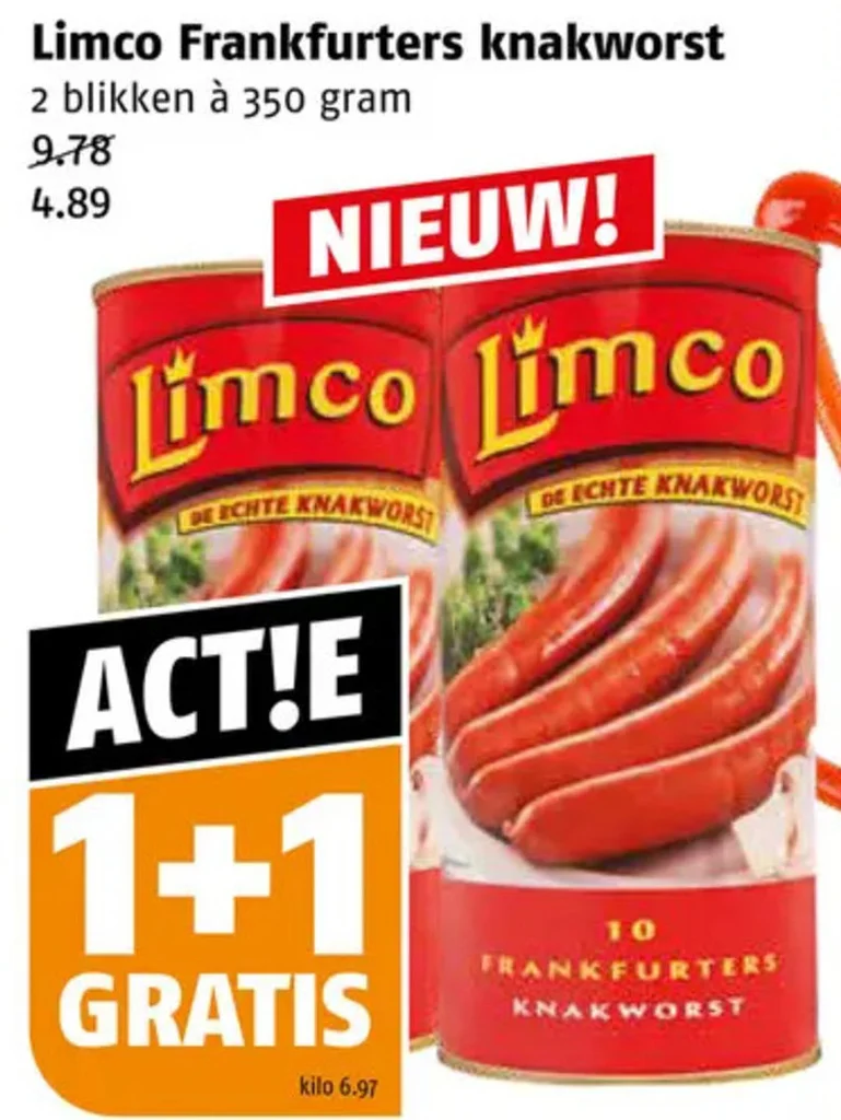 Limco Frankfurters knakworst 2 blikken à 350 gram aanbieding bij Poiesz