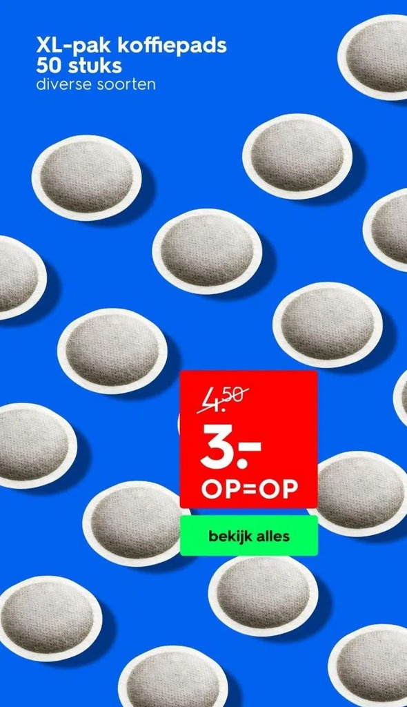 Xl-pak koffiepads 50 stuks aanbieding bij HEMA