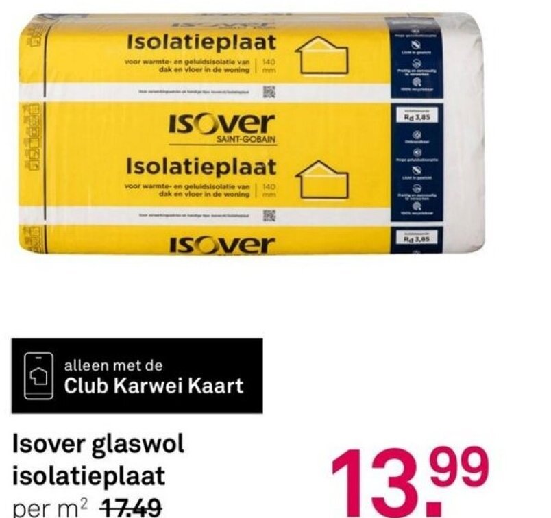 Isover glaswol isolatieplaat per m² aanbieding bij Karwei