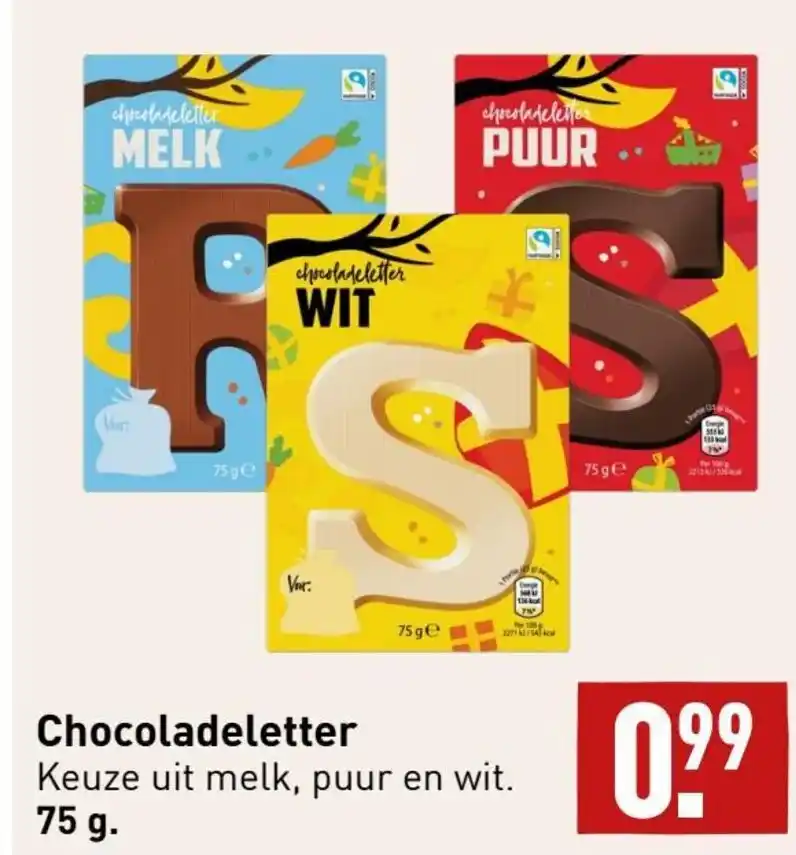Chocoladeletter 75 g. aanbieding bij ALDI