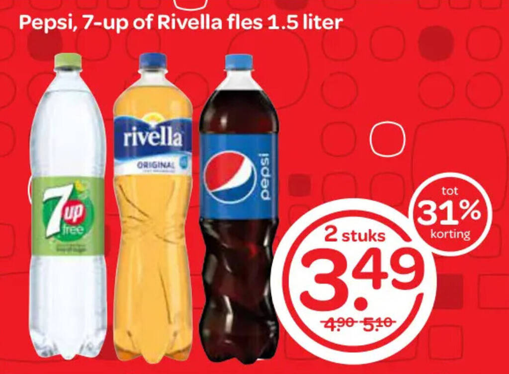 Pepsi, 7-up of Rivella fles 1.5 liter aanbieding bij Spar