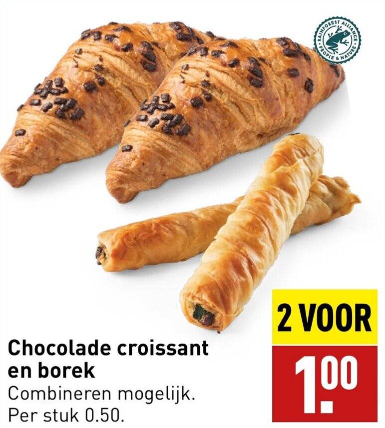 Chocolade croissant en borek aanbieding bij ALDI