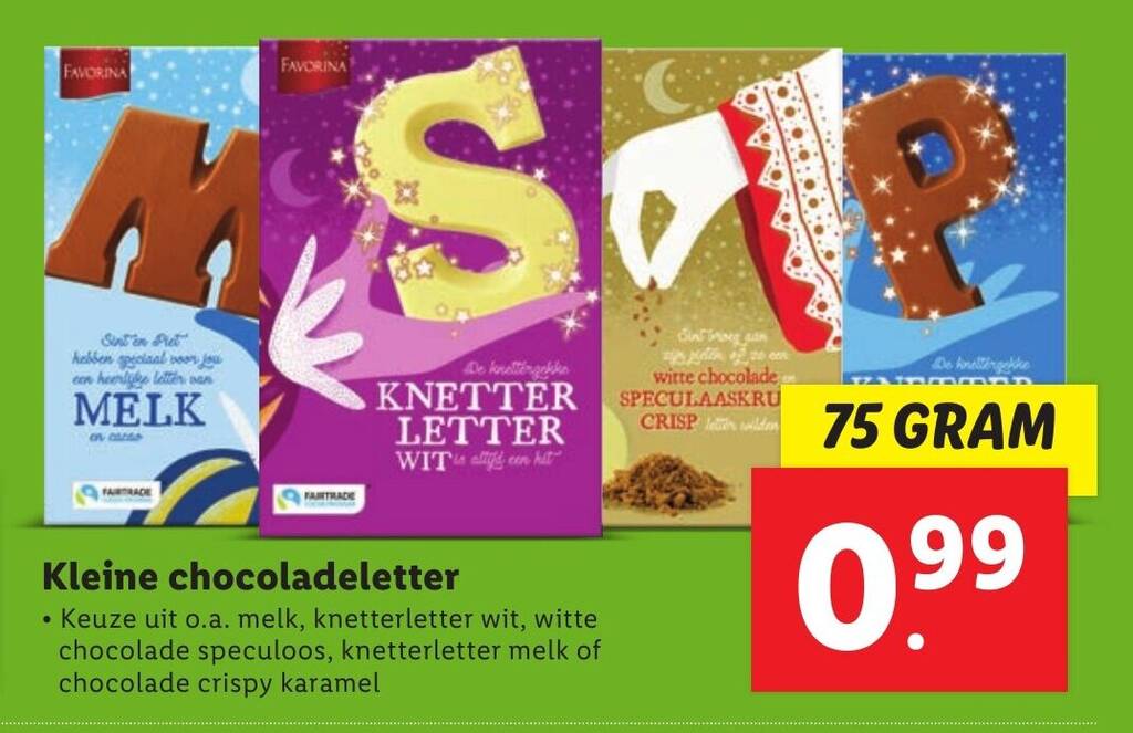 Kleine chocoladeletter 75 GRAM aanbieding bij Lidl