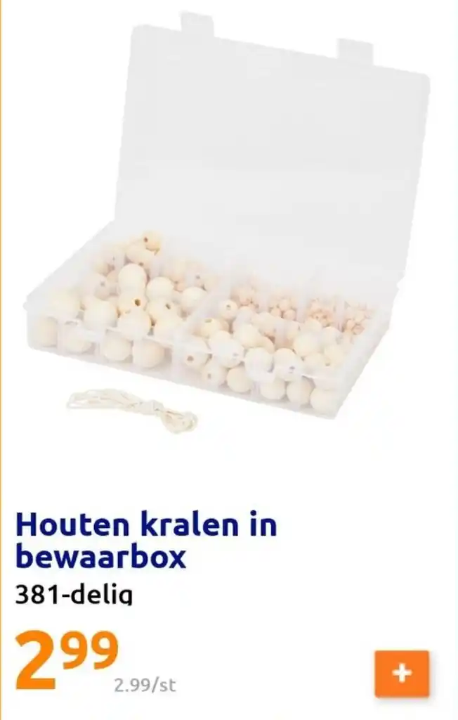 Houten kralen in bewaarbox 381-delig aanbieding bij Action