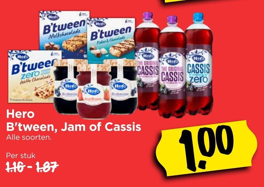 Hero B'tween, Jam of Cassis aanbieding bij Vomar