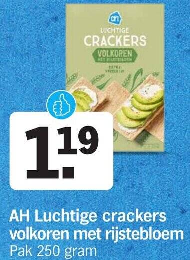 AH Luchtige crackers volkoren met rijstebloem Pak 250 gram aanbieding ...