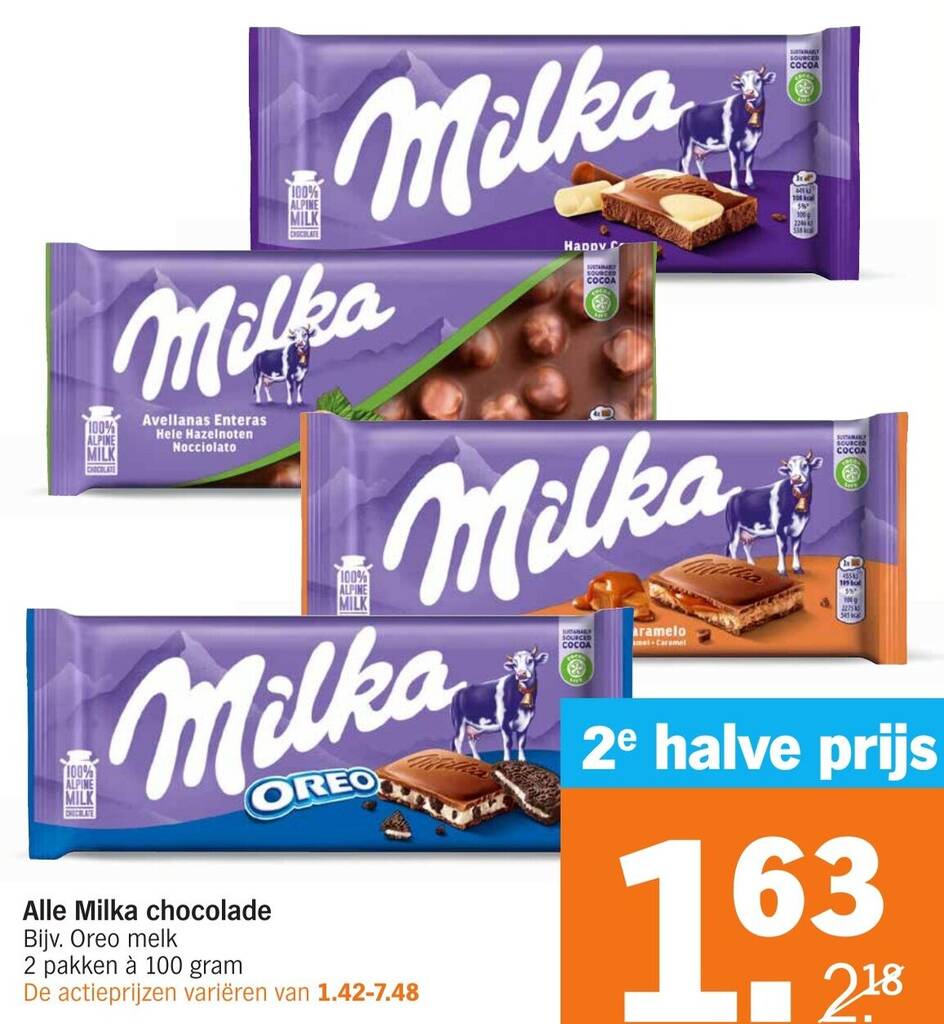 Alle Milka chocolade 100g aanbieding bij Albert Heijn