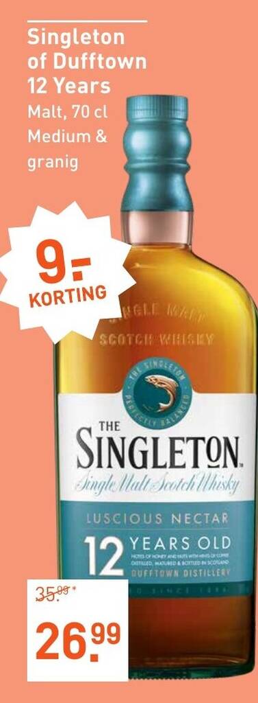 Singleton of Dufftown 12 Years Malt, 70 cl aanbieding bij Albert Heijn