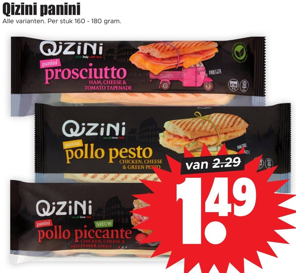 Qizini panini Per stuk 160 - 180 gram aanbieding bij Dirk
